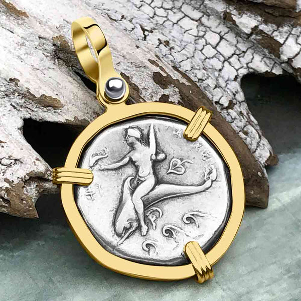 Ancient Greek Boy on the Dolphin circa 272 BC Silver Coin 14K Pendant ...