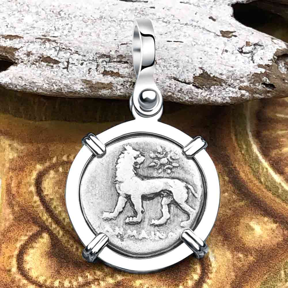 Authentic Ancient Greek Apollo, Lion Silver Drachm Coin 350 BC Pendant ...
