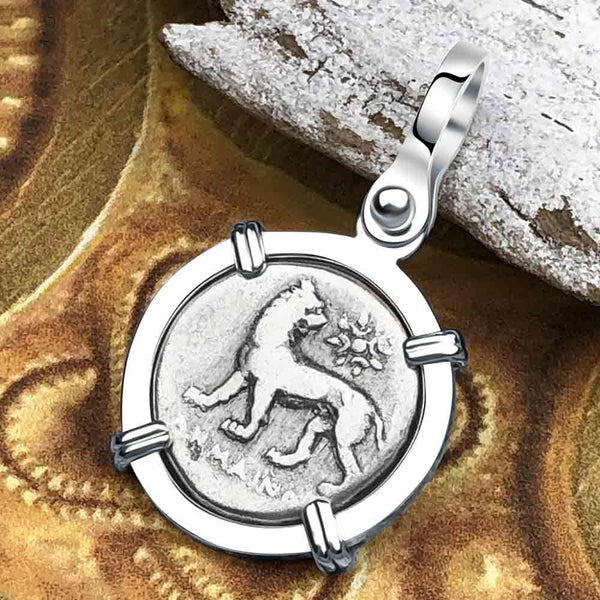 Authentic Ancient Greek Apollo, Lion Silver Drachm Coin 350 BC Pendant ...
