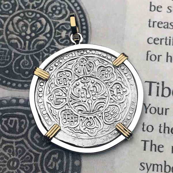 Tibet Tanka Coin Paths to Enlightenment & Good Fortune Mandala Pendant ...