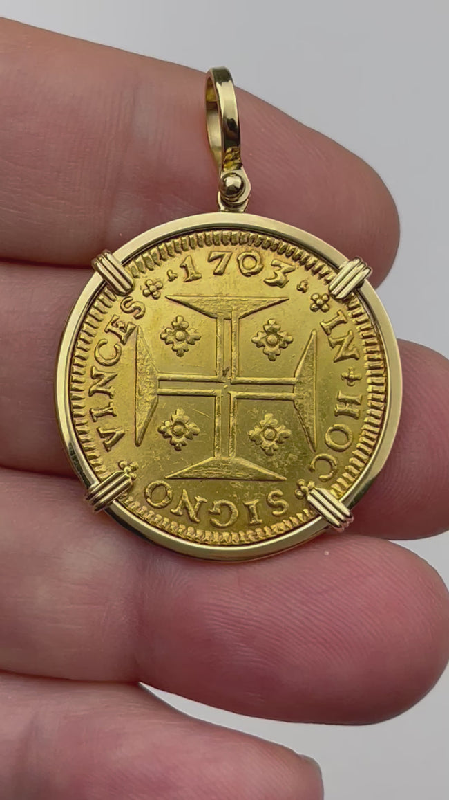 Portuguese 22K Gold 4000 Reis In This Sign Conquer Cross Coin Pendant ...